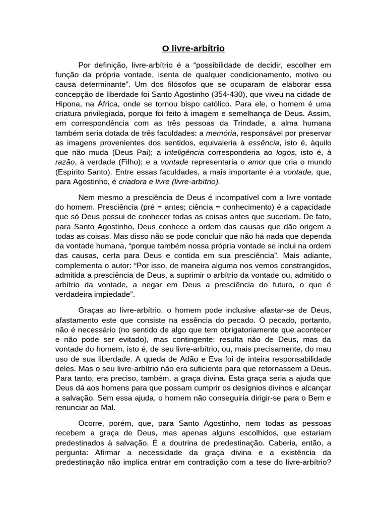 Livre-arbítrio e Presciência Divina | PDF | Livre arbítrio | Deus