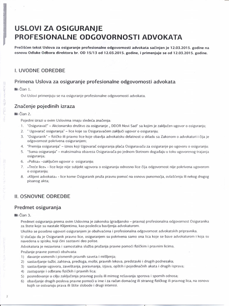 Polisa Uslovi Osiguranja | PDF