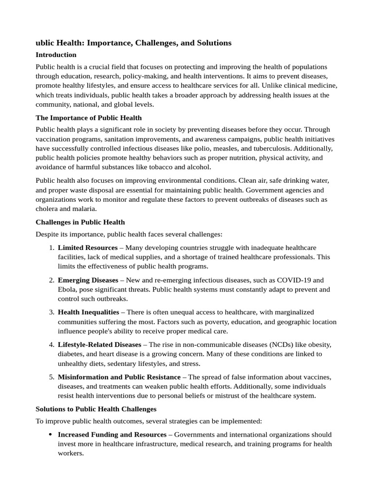 Public Health: Importance, Challenges, and Solutions | PDF | Public ...