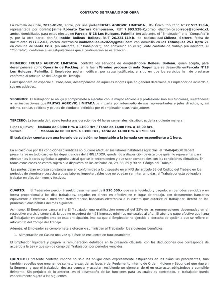 2025 01-30-15-17 Contrato Tipo Frutas Agrovic Obra o Faena Inoble Boileau Boileau F4 | PDF ...