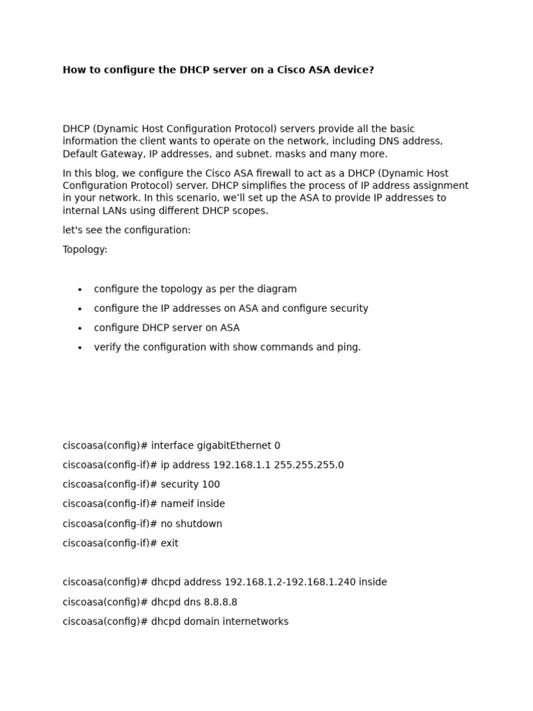 How To Configure The DHCP Server On A Cisco ASA Device | PDF | Internet ...
