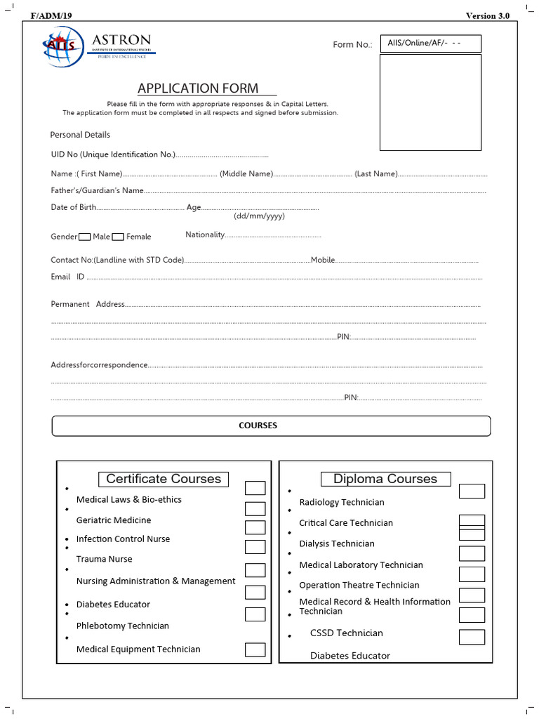 Medical Courses Application Form | PDF