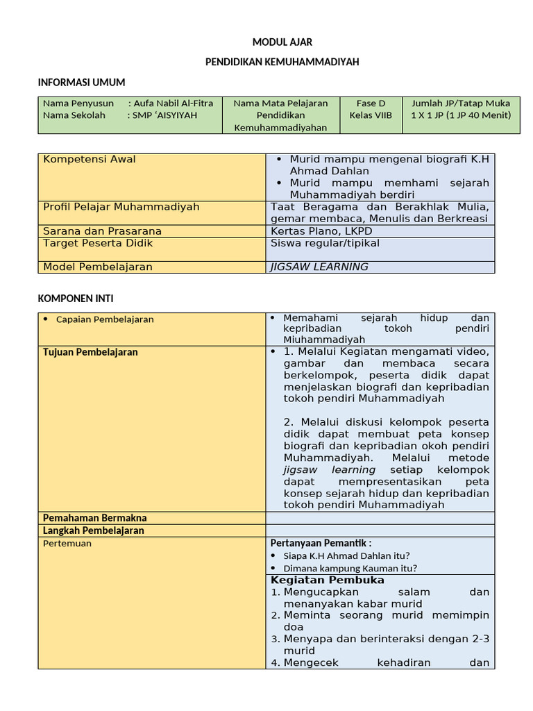 Contoh Modul Ajar | PDF