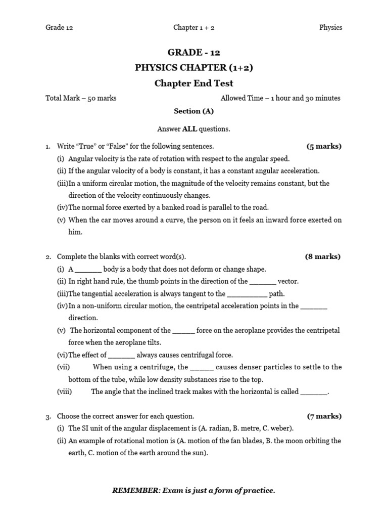 Grade 12 Physics Exam Practice Guide | PDF | Acceleration | Force