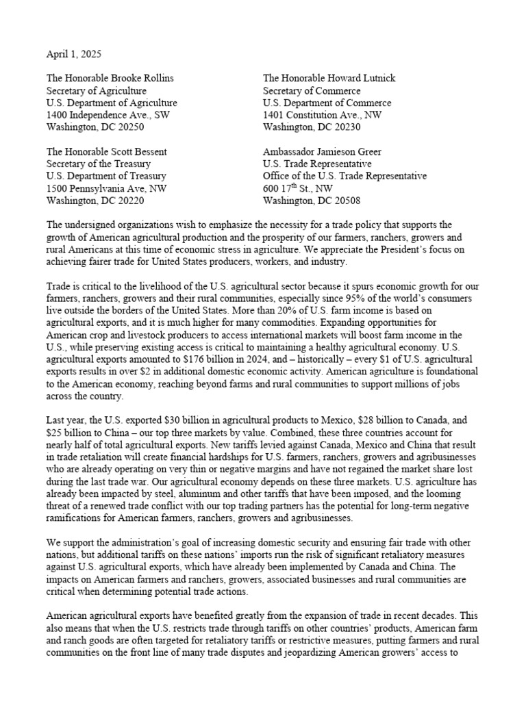 2025.04.01.trade Tariff Letter | PDF | Agriculture | Tariff