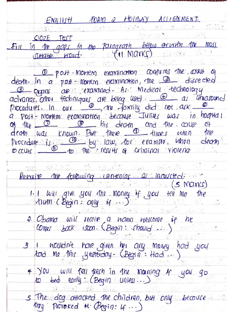 Form 2 English April Holiday Assignment | PDF