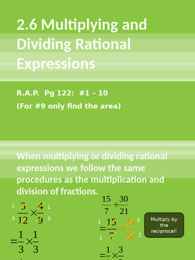 Lesson #4 (2.6) Multiplying and Dividing Rational Expressions | PDF ...