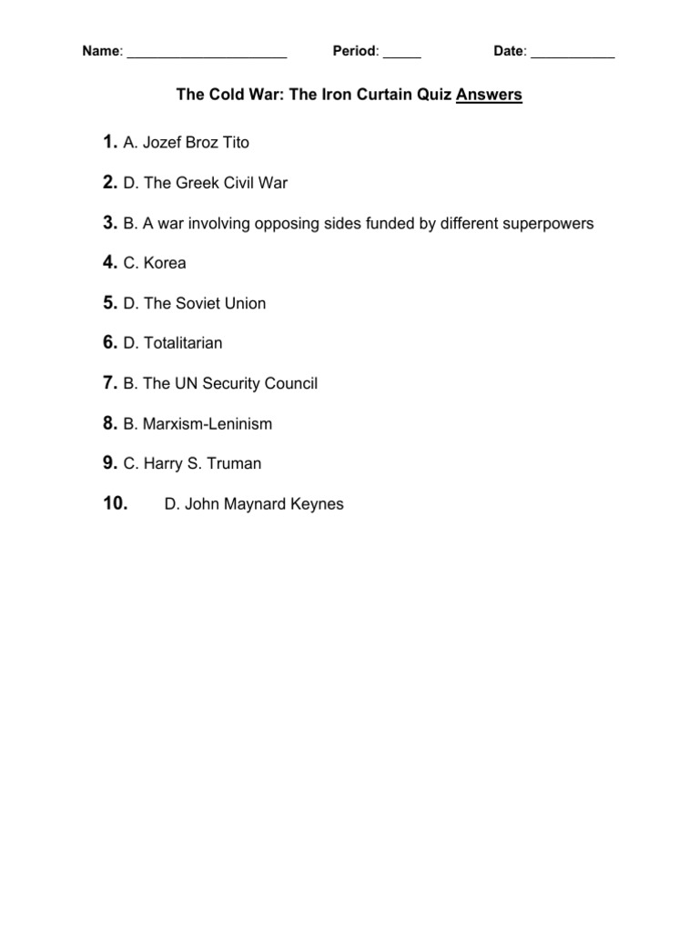 The Cold War 1 Quiz Answers | PDF