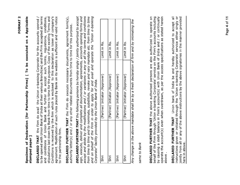 Internet Banking Speciman Decl-Partnership Firms | PDF
