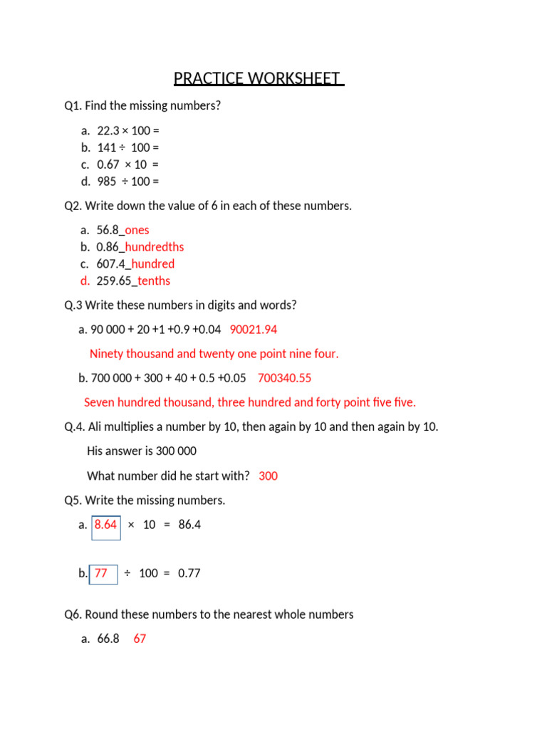 PRACTICE WORKSHEET 1 Answer Keys | PDF