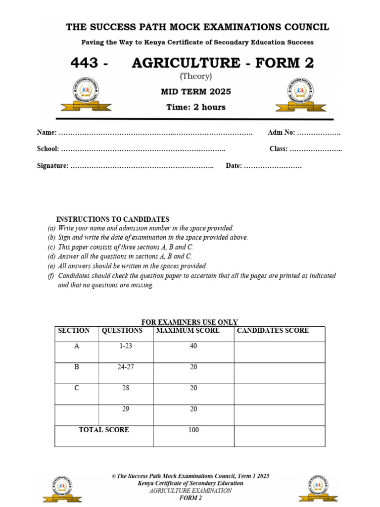 Form 2 Agriculure April Holiday Assignment | PDF | Agronomy | Agricultural Science