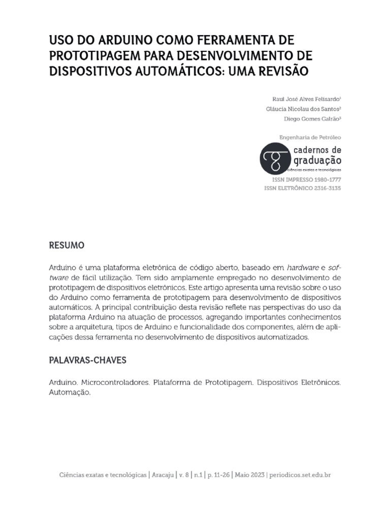 Uso Do Arduino Como Ferramenta de Prototipagem para Desenvolvimento de Dispositivos Automáticos ...