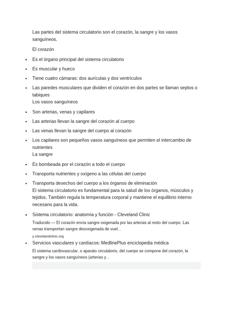 Partes del sistema circulatorio humano | PDF