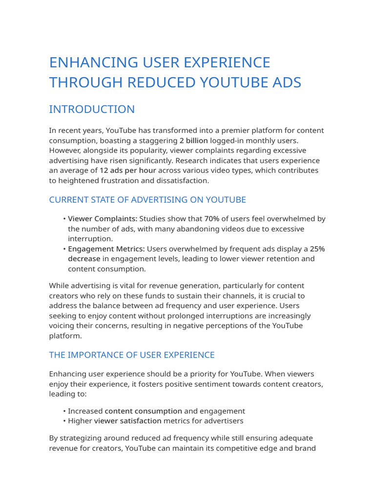 Reduce YouTube Ads for Better UX | PDF | Advertising | You Tube