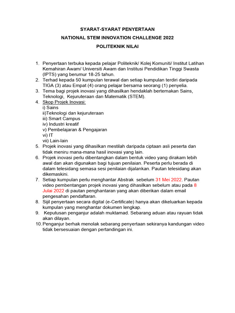 Syarat Pertandingan Nsic Stem | PDF