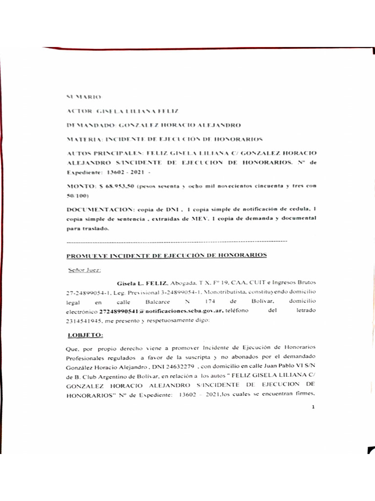 demanda ejecucion de sentencia | PDF