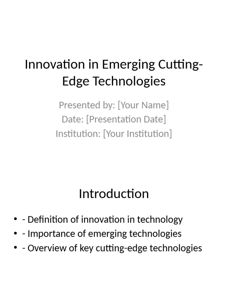 Innovation in Emerging Cutting-Edge Technologies | PDF