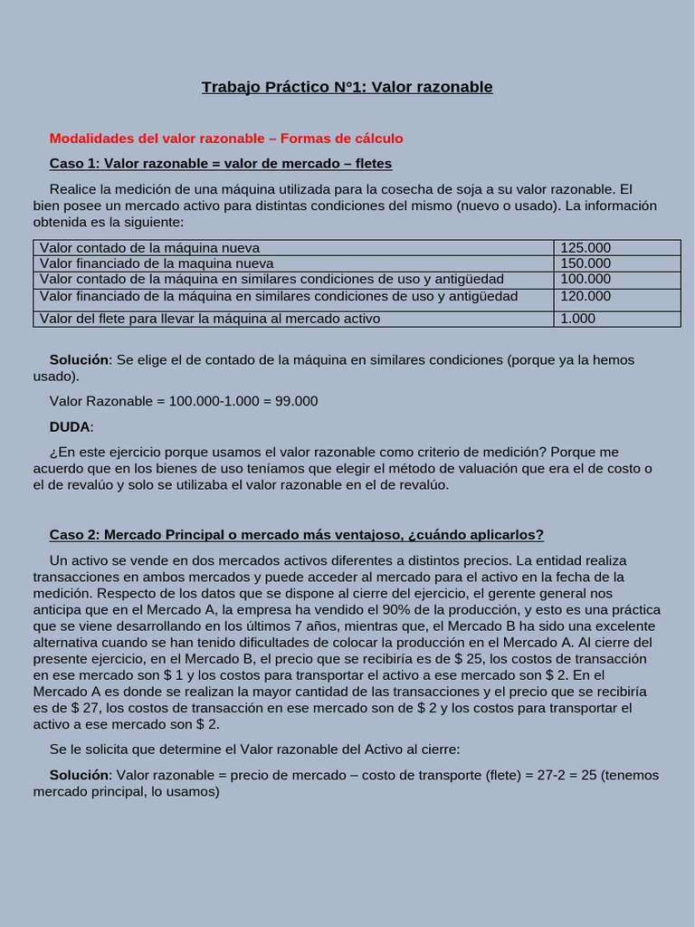 Trabajo Práctico N°1 - Valor Razonable | PDF | Mercado (economía) | Deuda