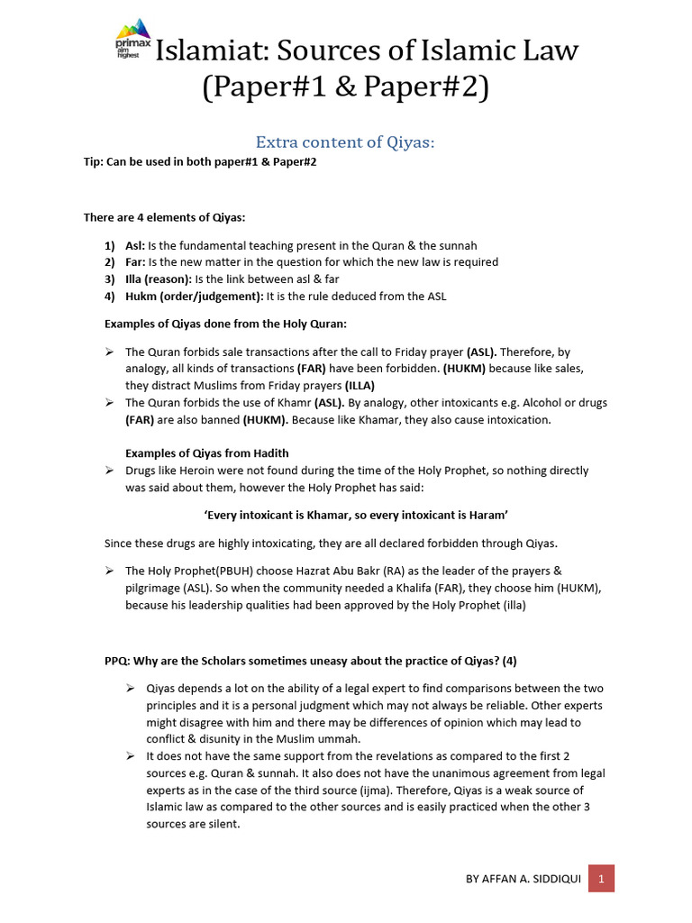 Elements of Qiyas in Islamic Law | PDF | Quran | Islam