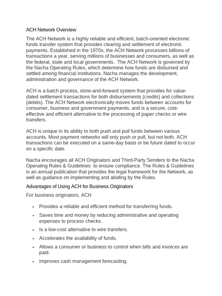 NACHA ACH Network Overview | PDF | Financial Services | Payments