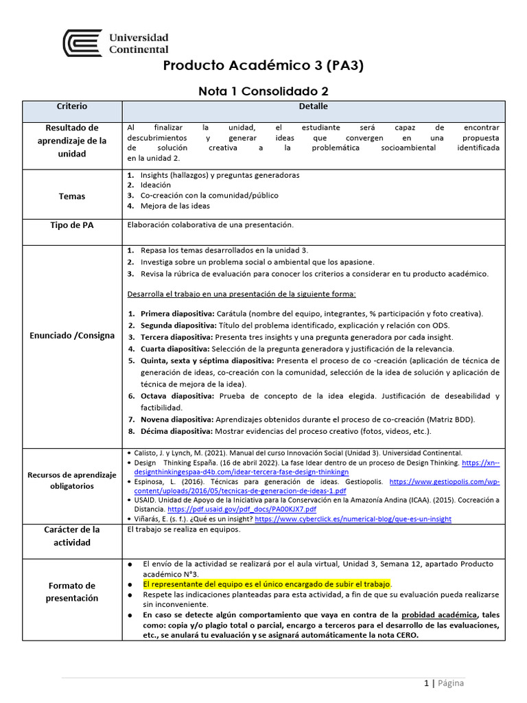 Consigna y Rúbrica PA_3 | PDF | Aprendizaje