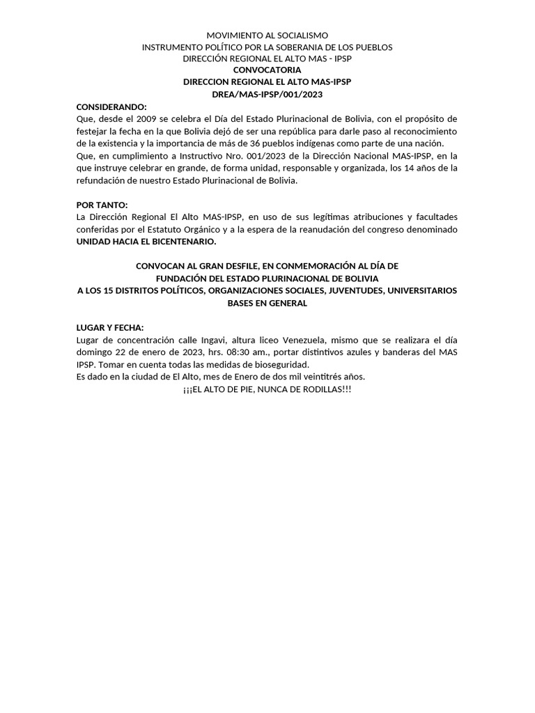 CONVOCATORIA Diana | PDF | Bolivia | Gobierno