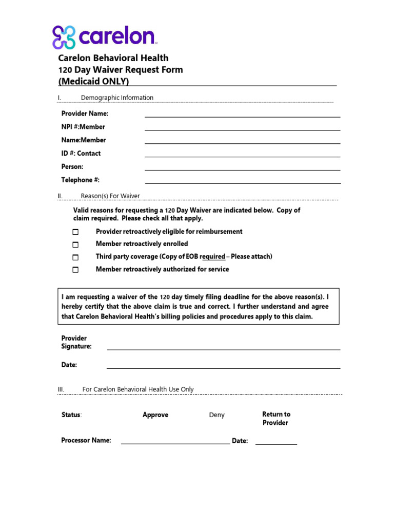 Carelon 120 Day Waiver Request Form | PDF
