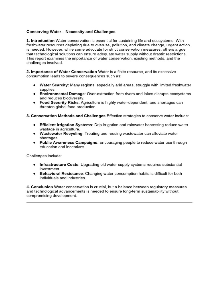 Conserving Water - Necessity and Challenges | PDF