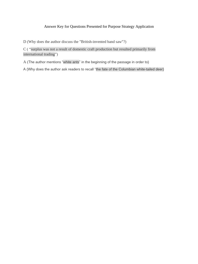 Purpose Strategy Application Answer Key | PDF