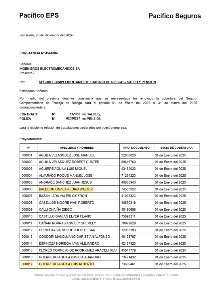 Constancia SCTR Ene 2025 A Mar 2025 | PDF