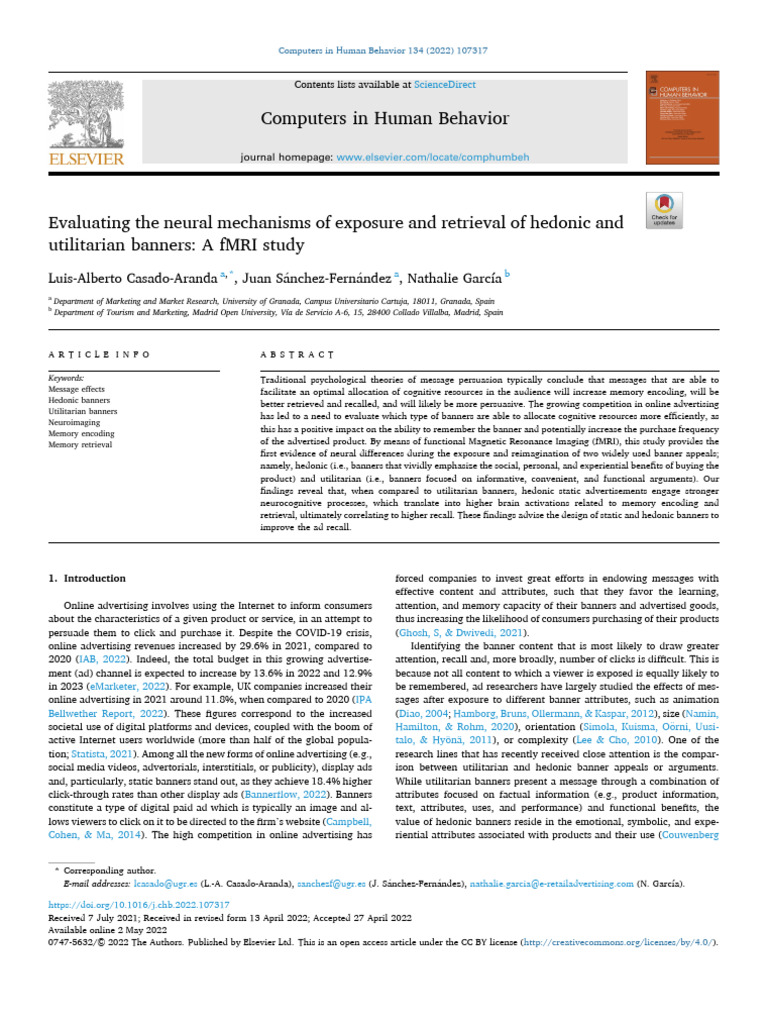 Casado-Aranda, L. Evaluating The Neural Mechanisms of Exposure and Retrieval of Hedonic and ...