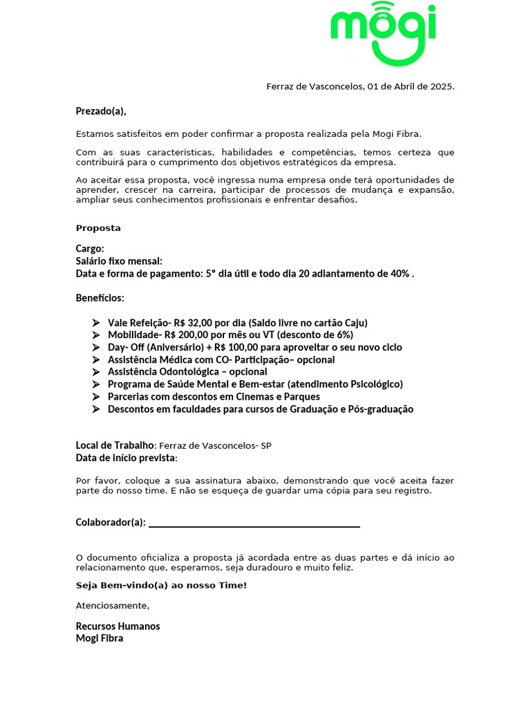 Carta Proposta - Modelo | PDF