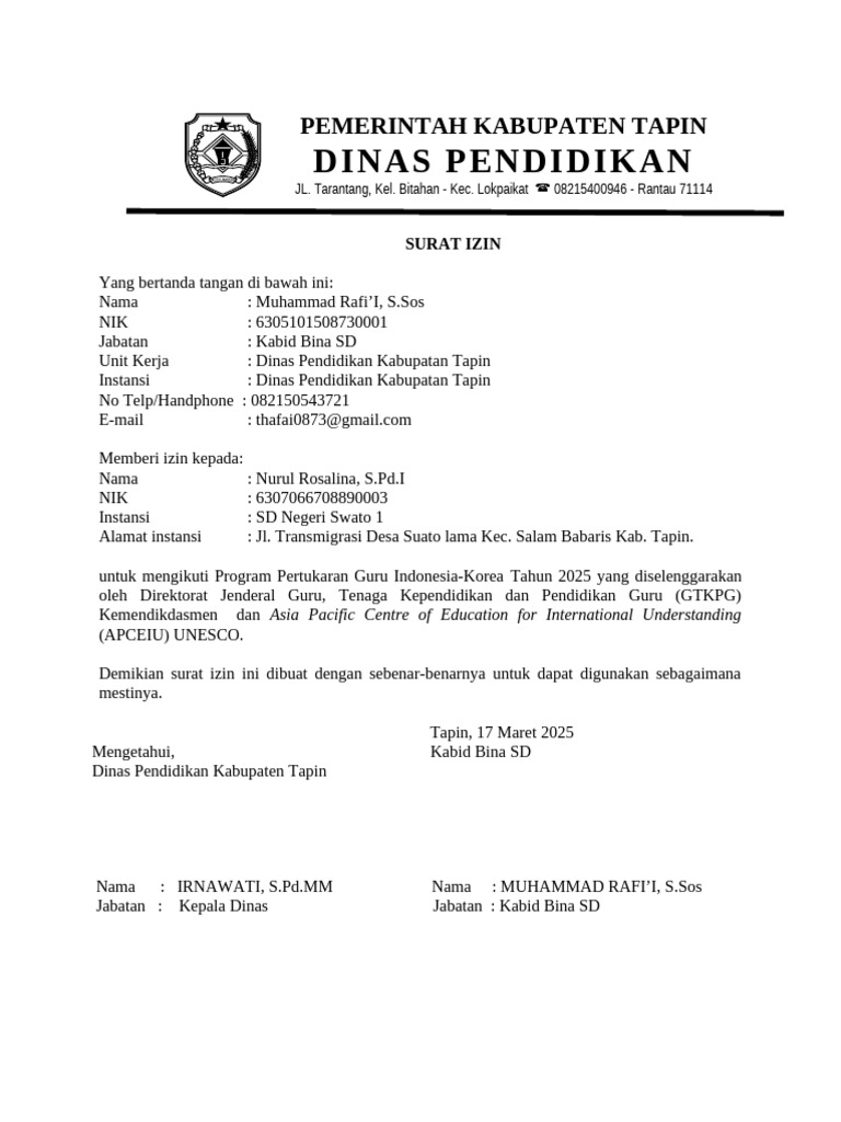 Surat Izin Atasan | PDF