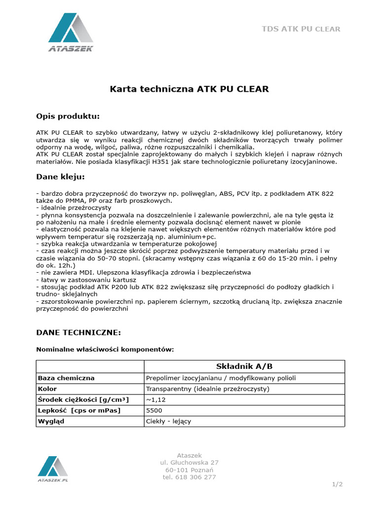 ATK PU CLEAR Karta-Techniczna | PDF