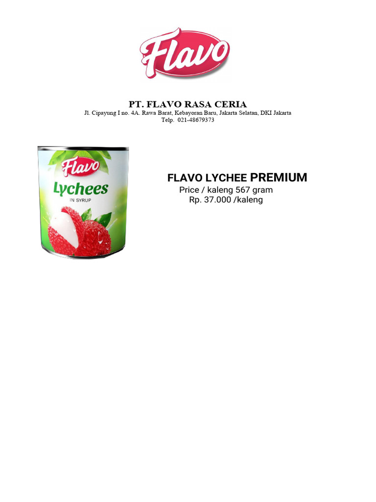 Bali Flavo Lychee Kaleng Premium Pricelist | PDF