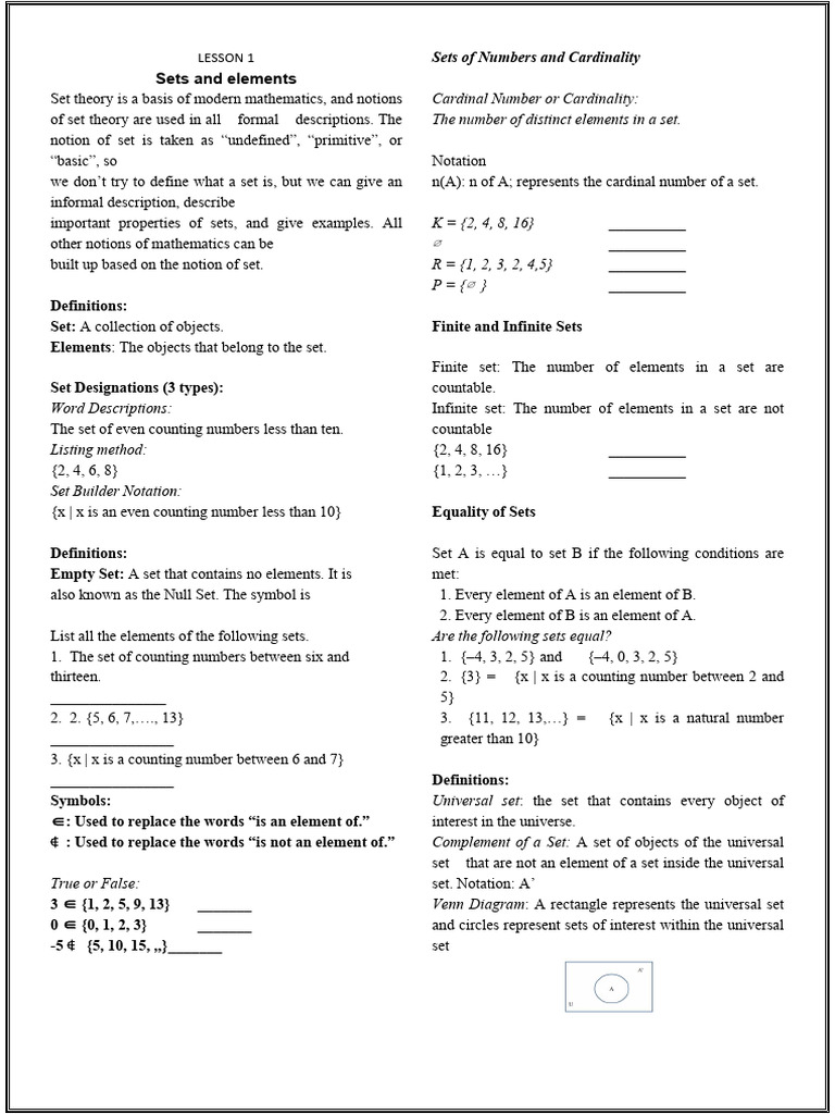 Introduction to Set Theory Concepts | PDF | Set (Mathematics ...