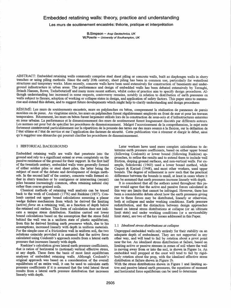 Simpson 2001 Embedded Retaining Walls | PDF | Companies | Public Sphere