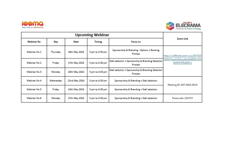 Elecrama Upcoming Webinars | PDF