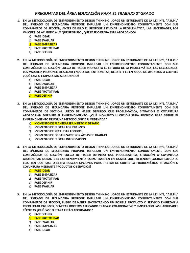 Preguntas de Design Thinking para Educación | PDF | El pensamiento de ...