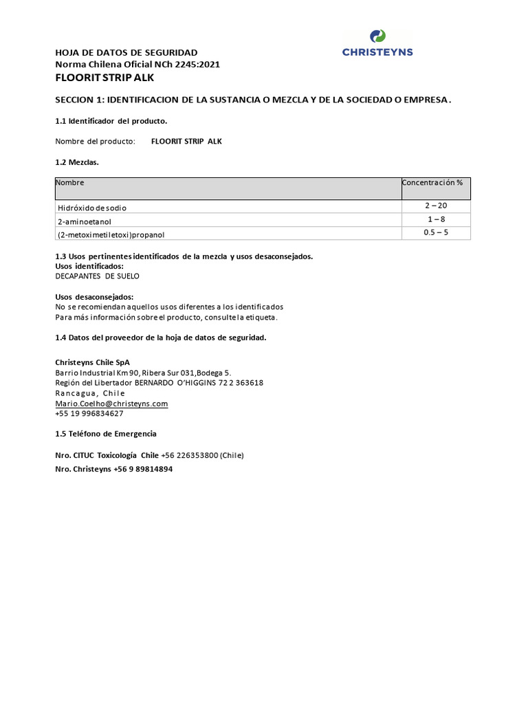 Hoja de Seguridad: FLOORIT STRIP ALK | PDF | Guante | Agua