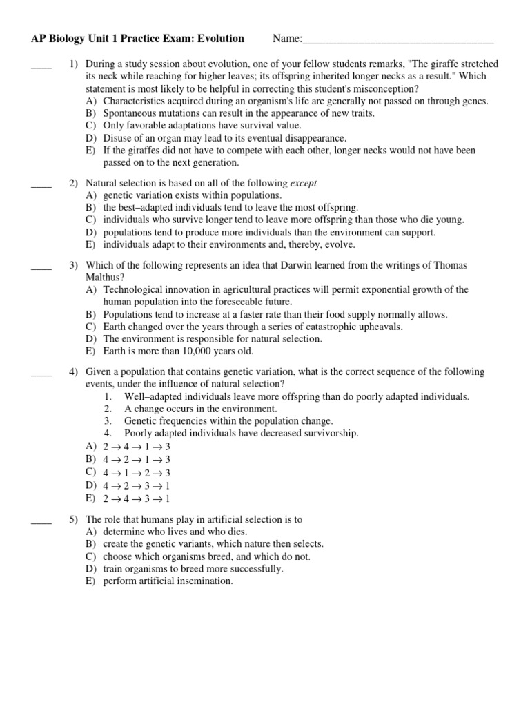 Evolution Practice Test | PDF | Natural Selection | Zygosity