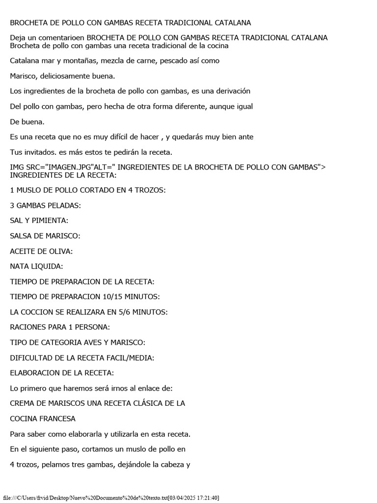 Brochetas de Pollo | PDF | Cocina asiática | Cocina europea