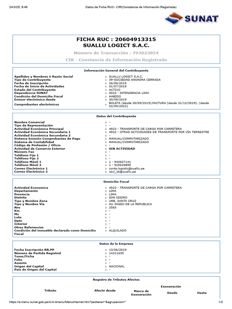 RUC 20604913315: Suallu Logict S.A.C. | PDF