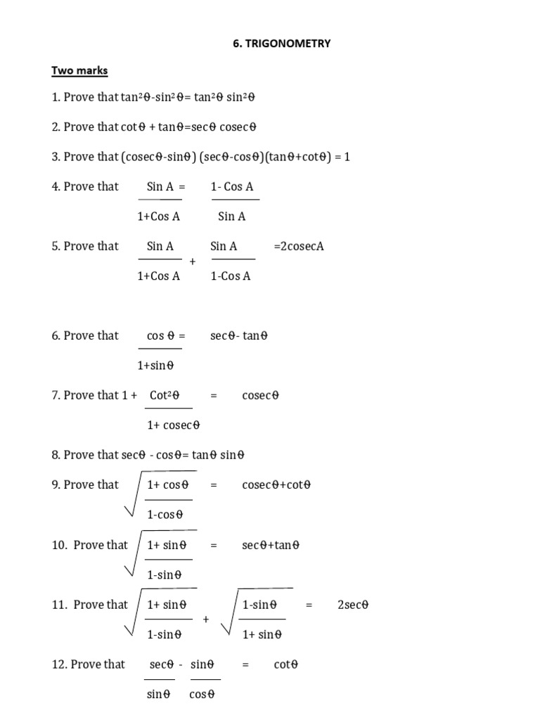 10th Maths Trigonometry Chapter 6 Study Material English Medium PDF Download | PDF