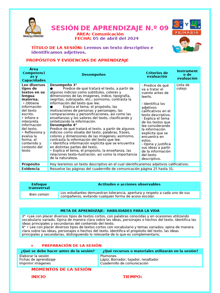 Identificación de Adjetivos Descriptivos | PDF | Adjetivo | Aprendizaje