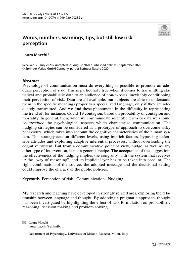 Words, Numbers, Warnings, Tips, But Still Low Risk Perception | PDF ...