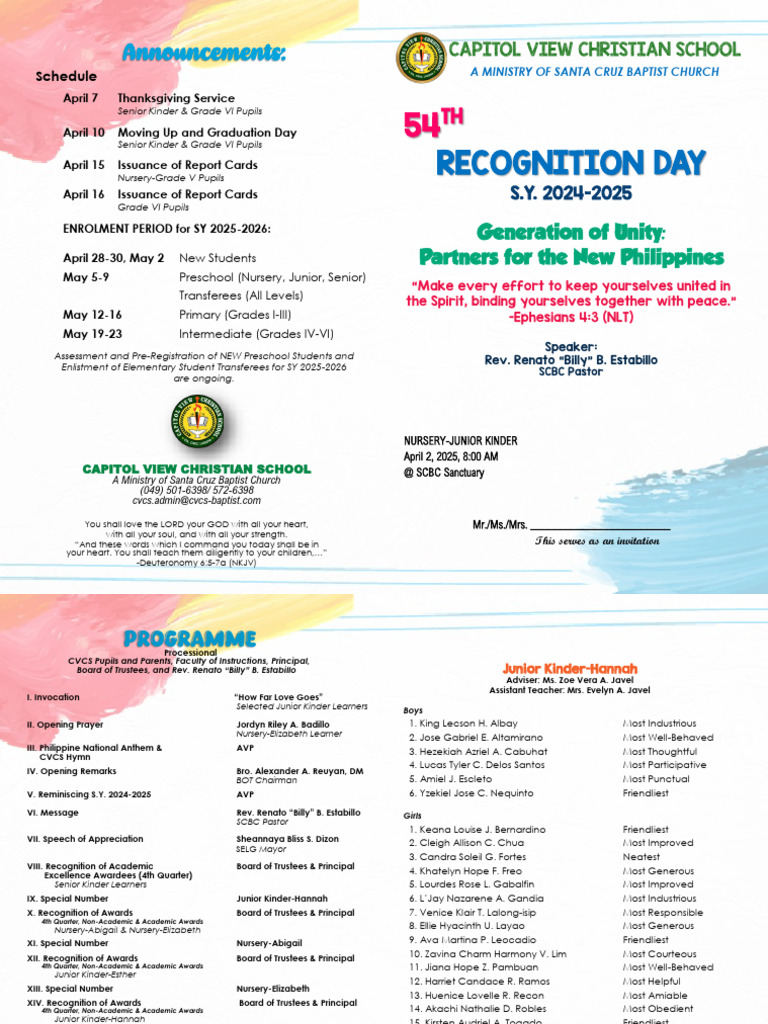 2025 Preschool Recognition Programme | PDF