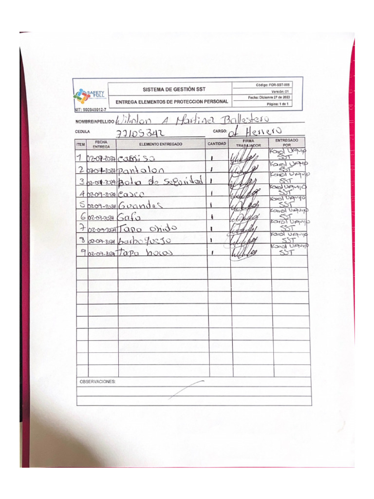 Entrega de Epp | PDF