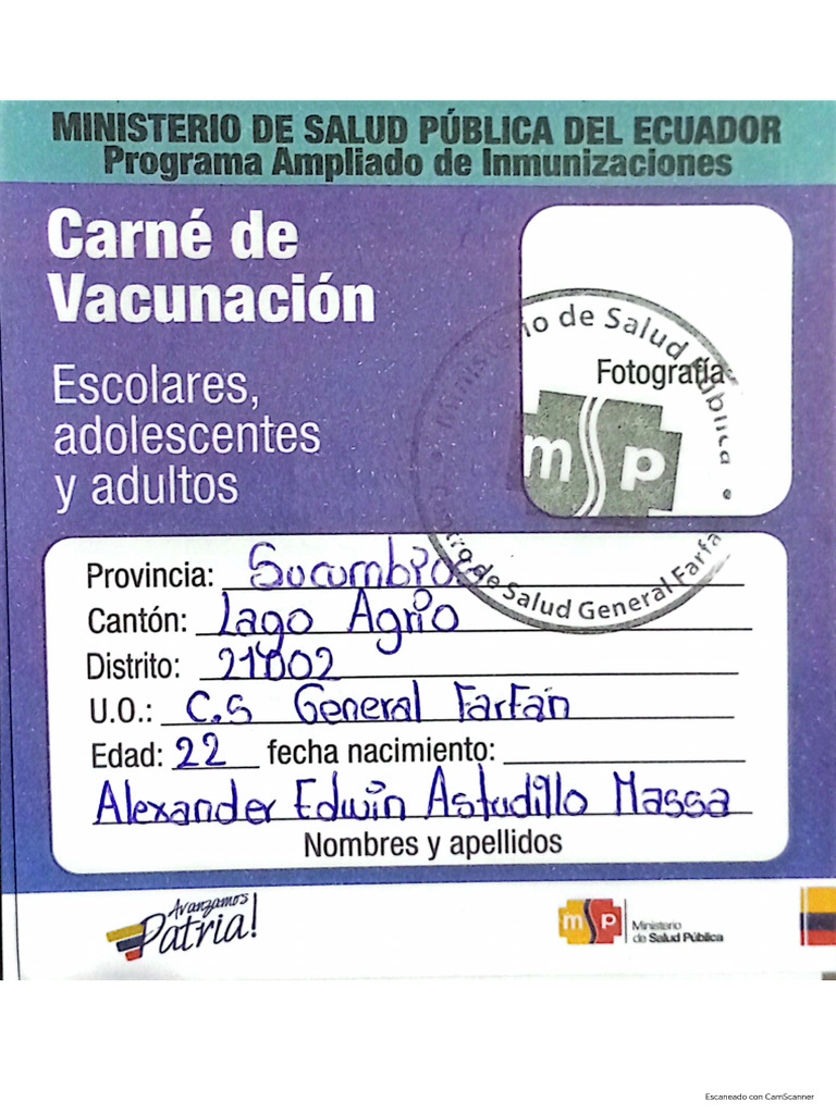 Carnet de Vacuna-Alex Astudillo | PDF