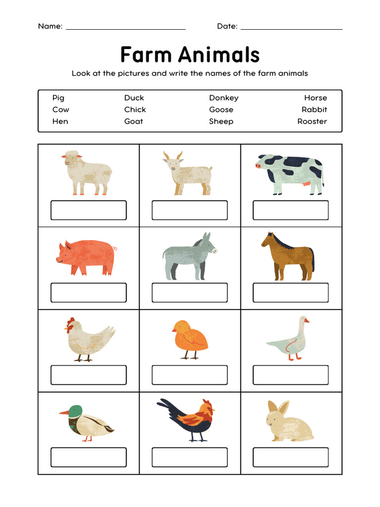 White Neutral Farm Animals Vocabulary Worksheet_20250316_165753_0000 | PDF